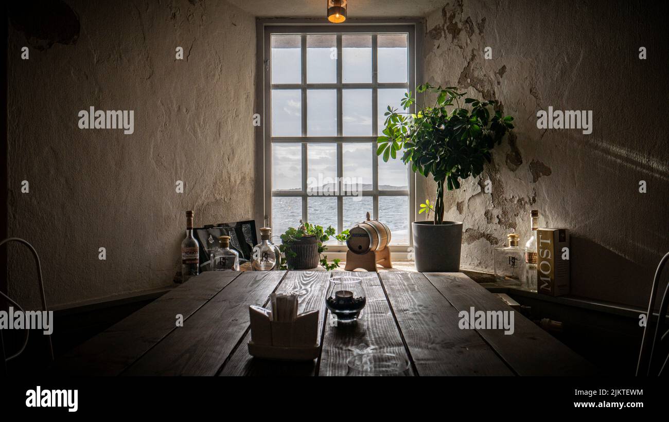 A beautiful view through the window from the cafe in Marstrand Stock ...