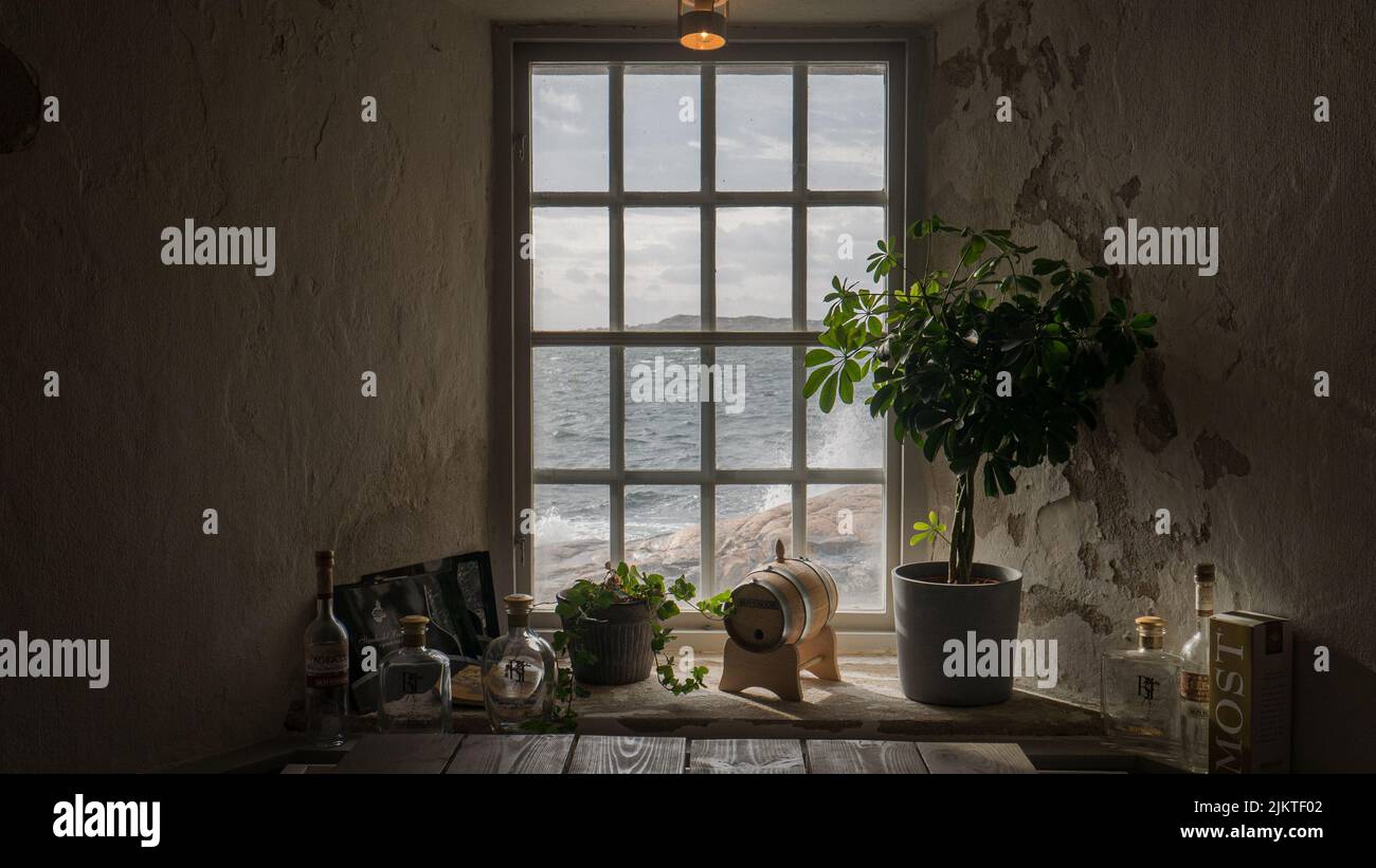A beautiful view through the window from the cafe in Marstrand Stock ...