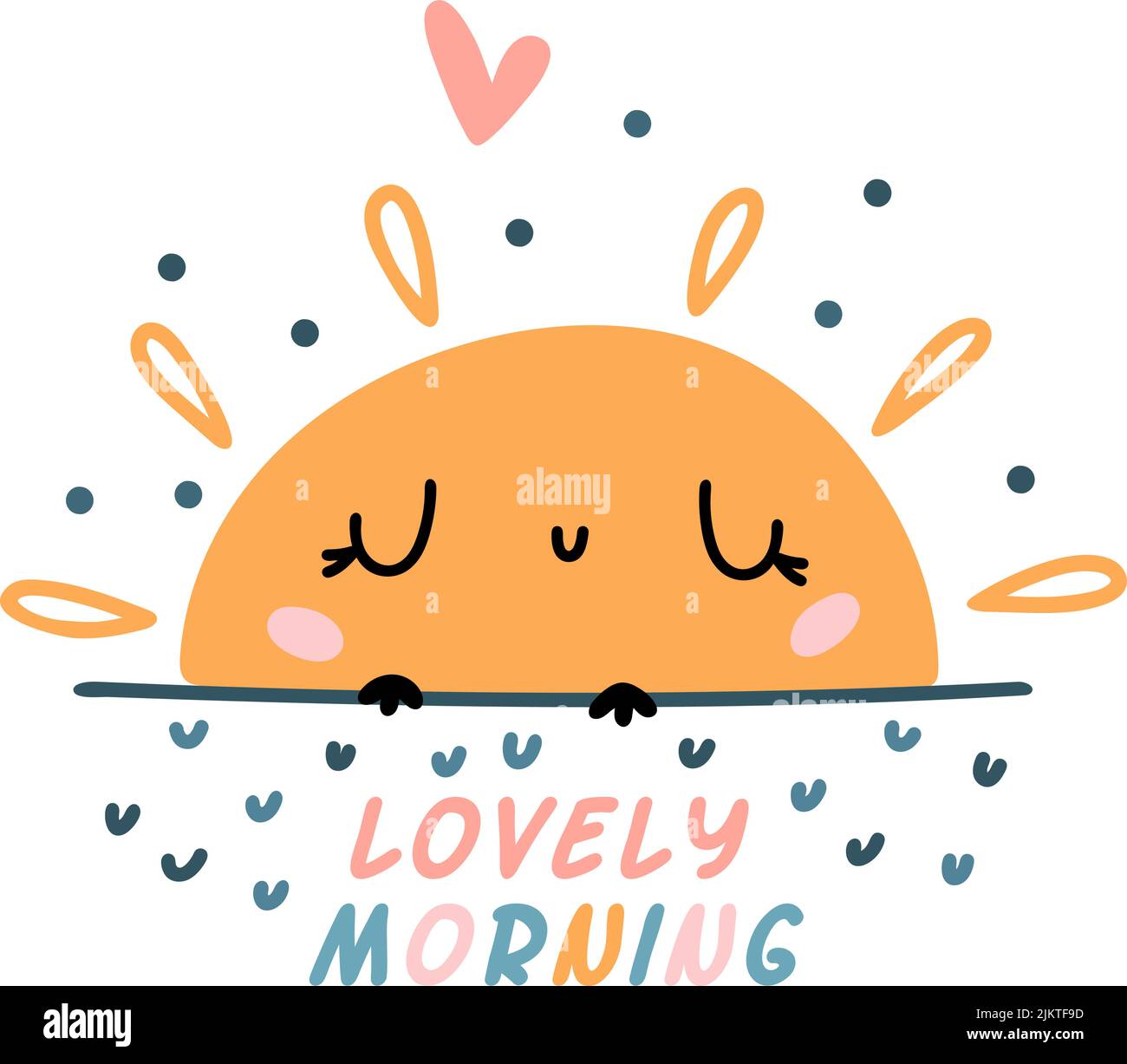 Lovely morning banner. Sunrise in cute baby kawaii style Stock Vector ...