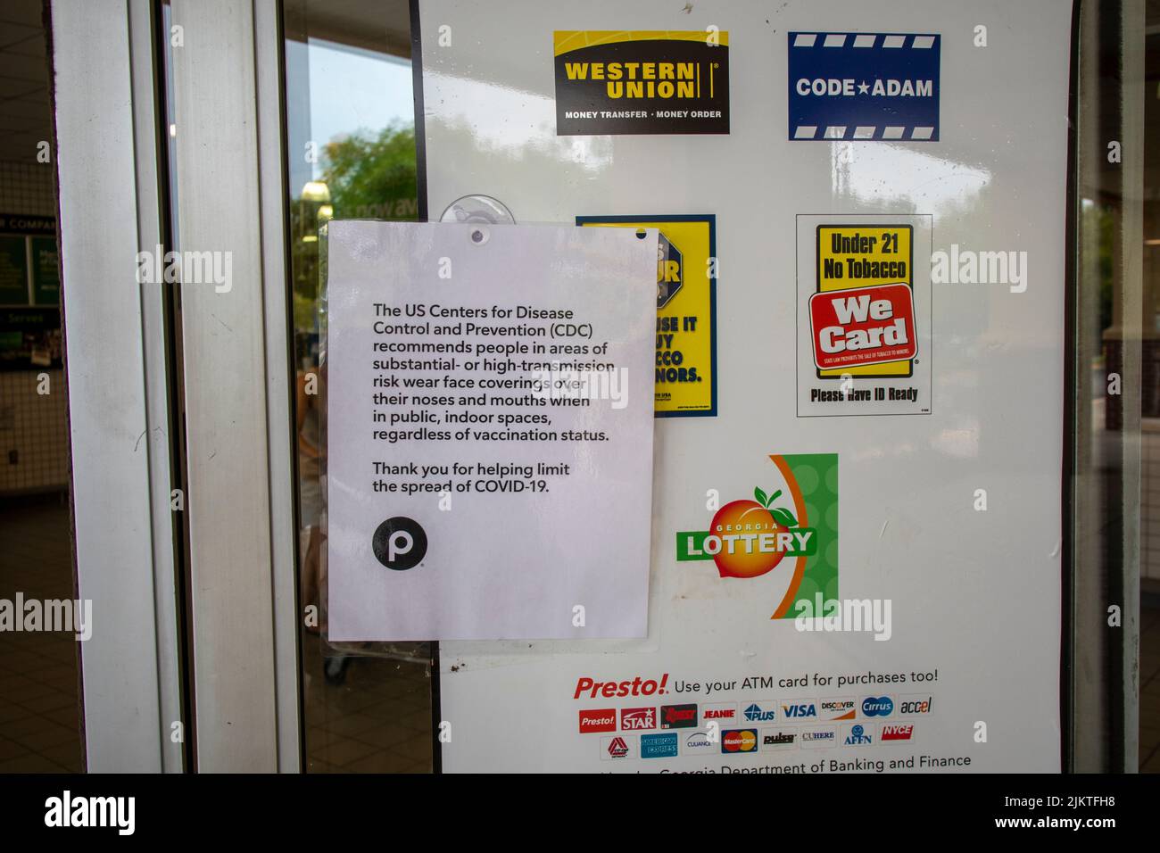 Augusta, Ga USA 08 20 21: Public retail grocery store covid-19 message ...