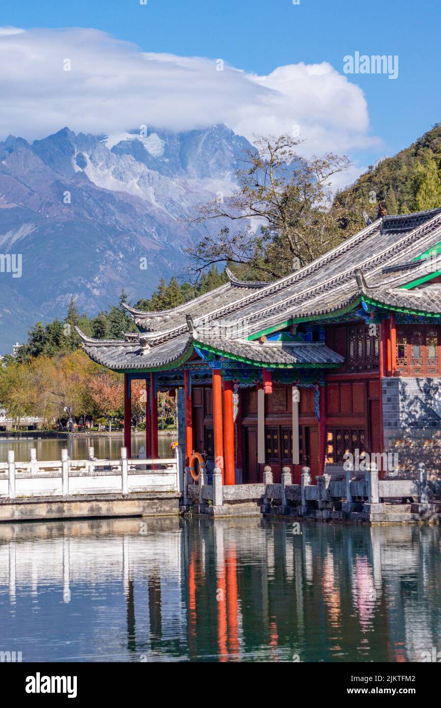 A vertical shot of the Black Dragon pool park with the Moon-Embracing ...