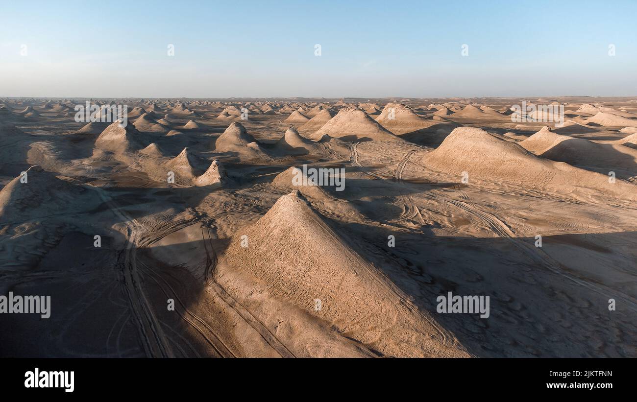 A view of unique Yadan earth surface in the Gobi desert in Dunhuang ...
