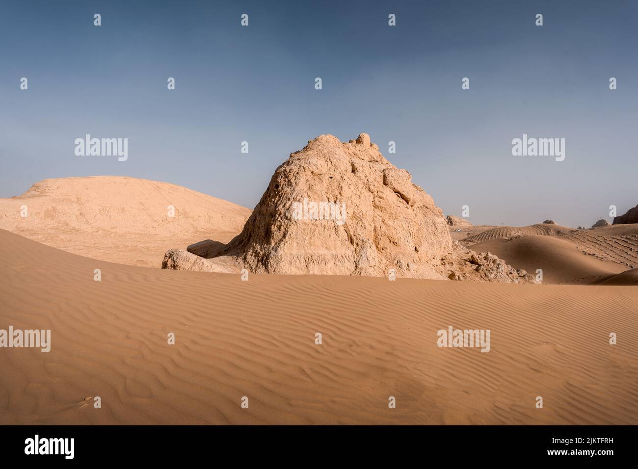A view of unique Yadan earth surface in the Gobi desert in Dunhuang ...