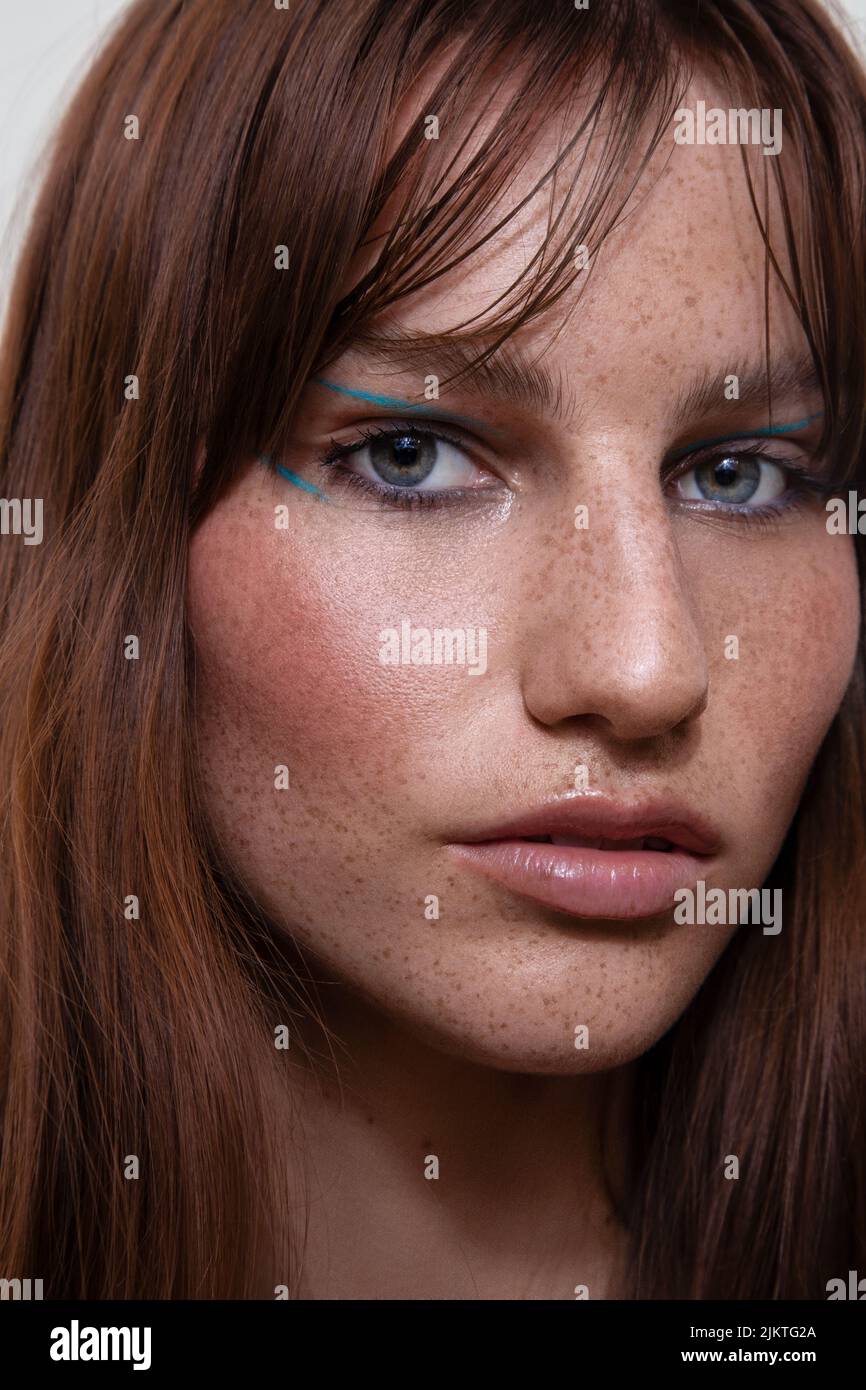 Face model freckles hi-res stock photography and images - Alamy