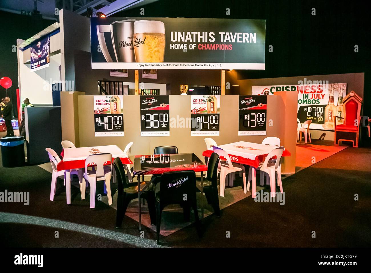 An interior of an Alcohol Bar and tavern with beer posters Stock Photo ...
