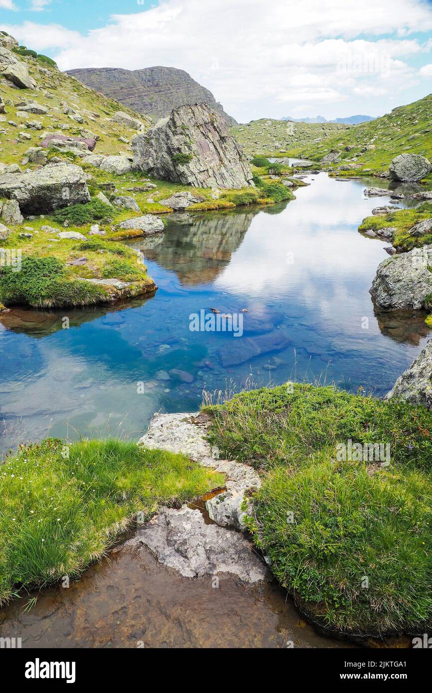 A vertical shot of a stream in the Pyrenean Haute Route high-level long ...