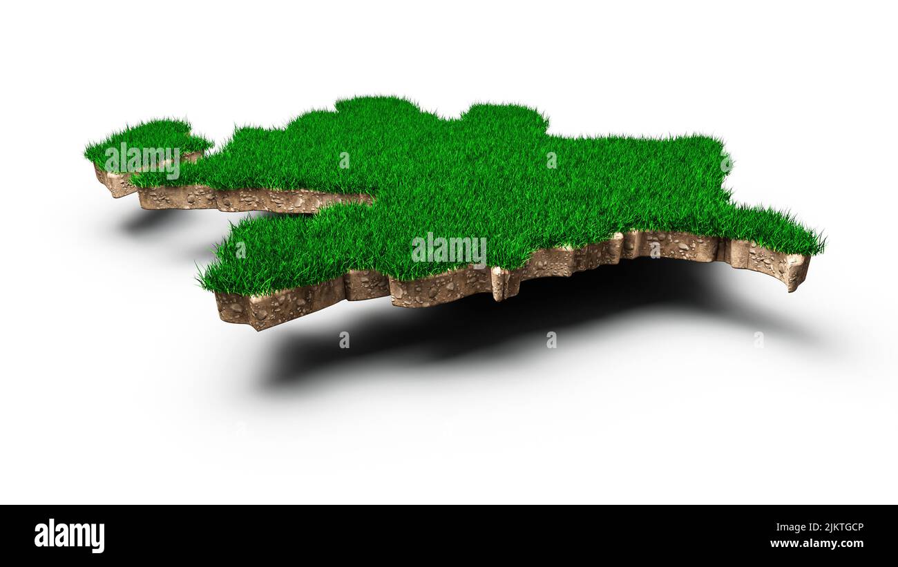 Azerbaijan map soil land geology cross section with green grass 3d ...