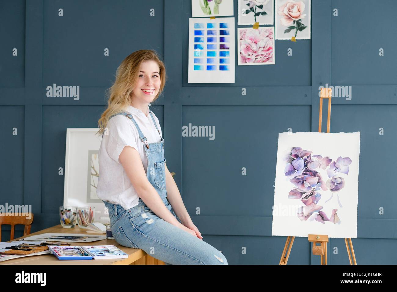 painting art class teacher watercolor drawing Stock Photo - Alamy
