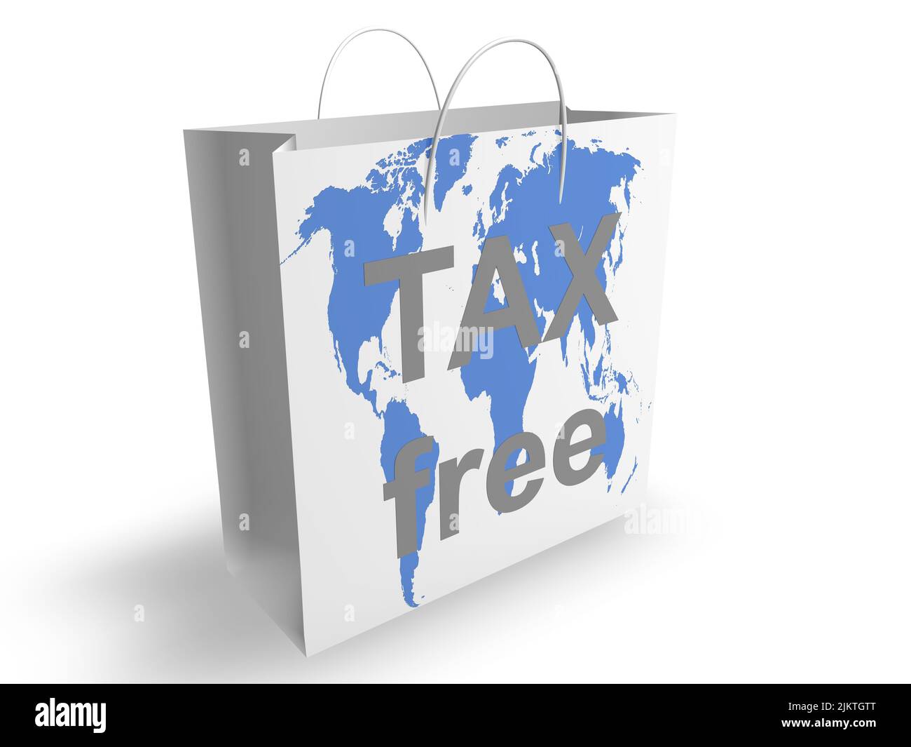 A 3D rendering of a box with a print of tax free and world map Stock ...
