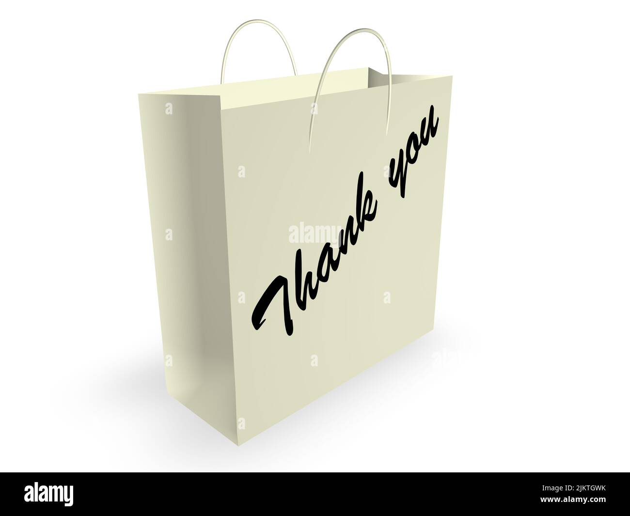 A 3D rendering of a white thank you paper bag on a white background ...