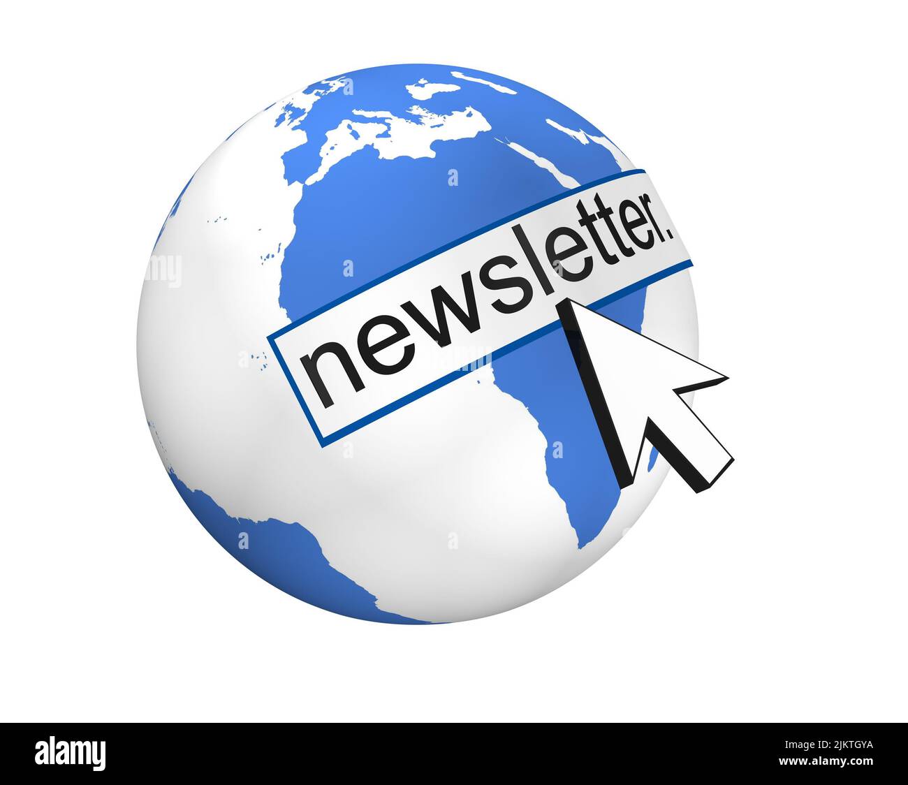 A 3D rendering of a globe with a cursor and the word "newsletter" on a ...