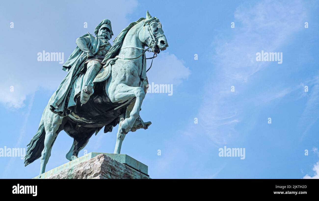 A low angle shot of the equestrian statue of german Kaiser Wilhelm I at ...