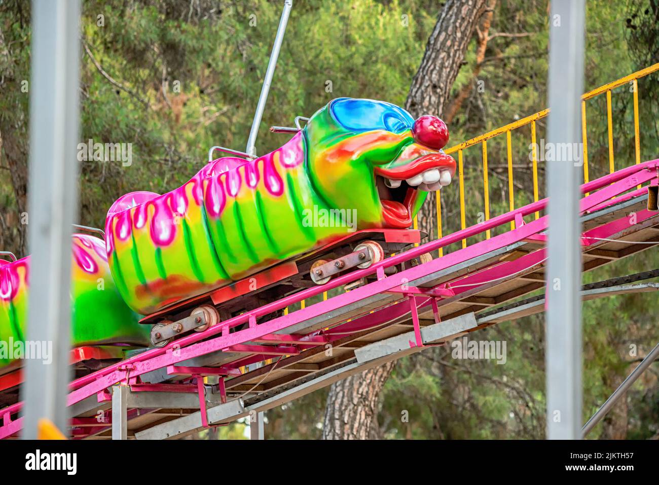 A strange and frightening attraction in an outdoor circus and amusement ...