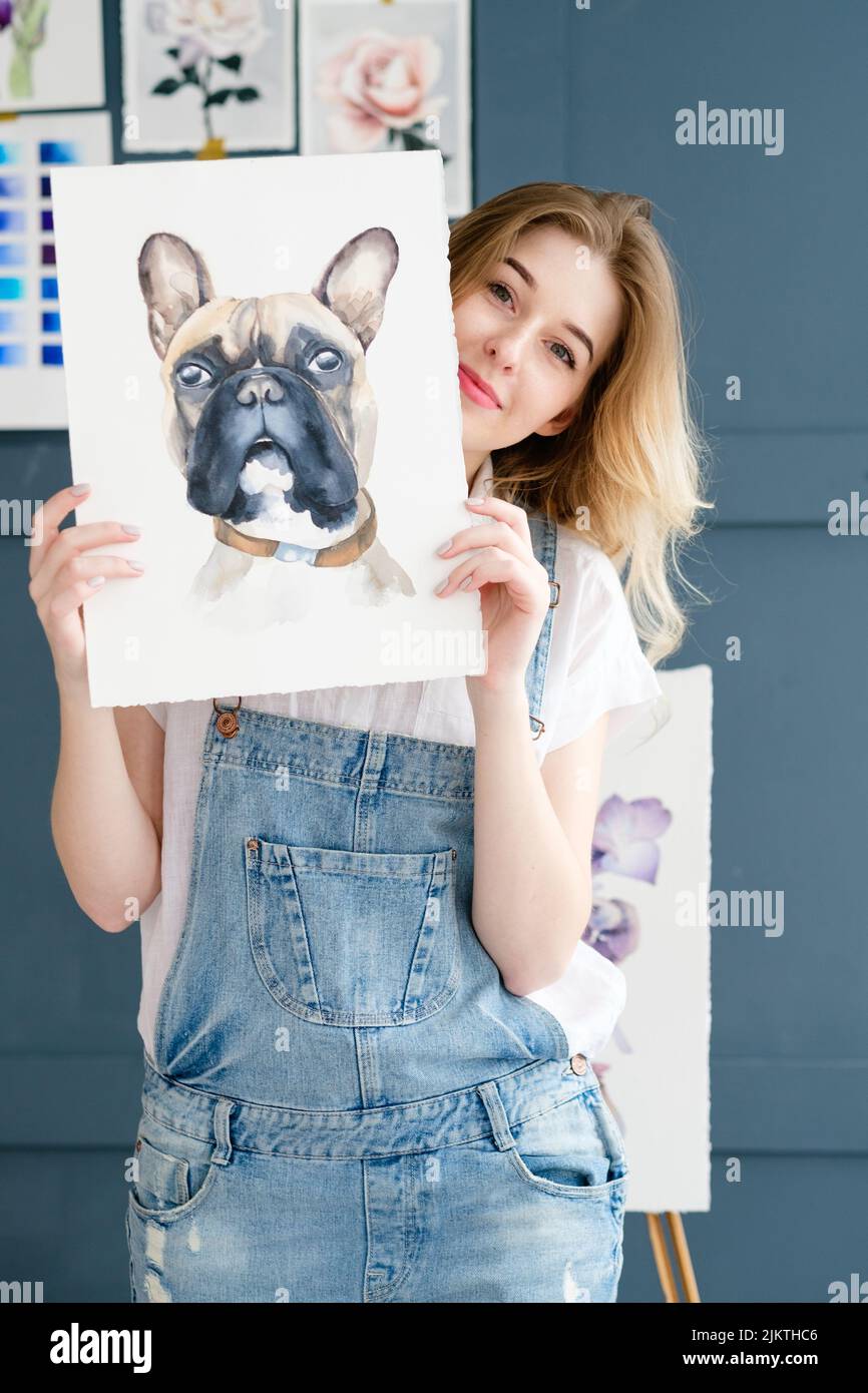 art painting picture dog drawing french bulldog Stock Photo - Alamy