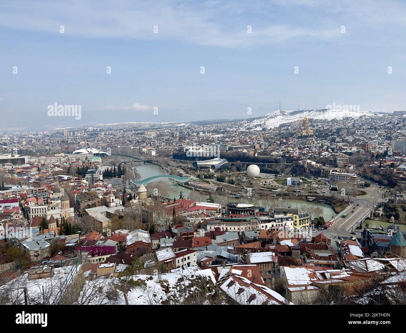 An aerial view of the Tbilisi skyline from the Narikala Fortress ...