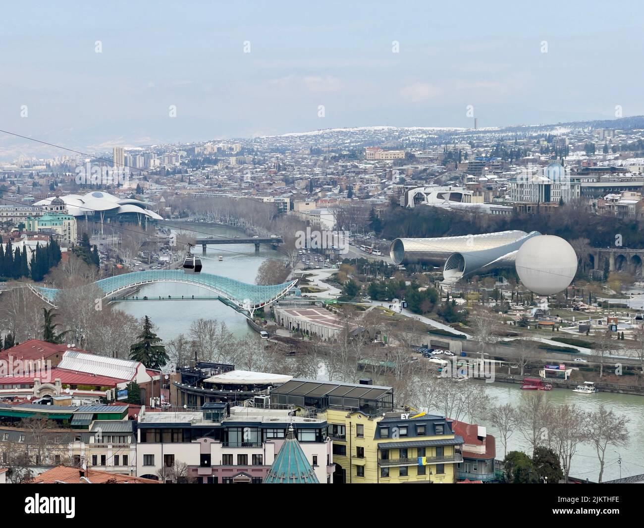An aerial view of the Tbilisi skyline from the Narikala Fortress ...