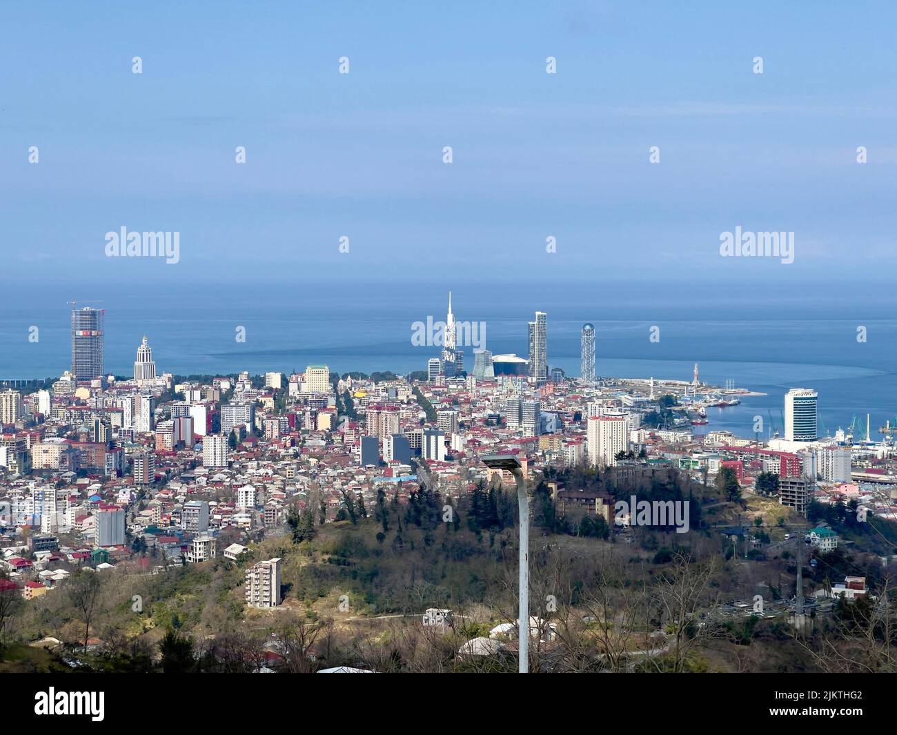 An aerial view of buildings from the ropeway Batumi City center and ...
