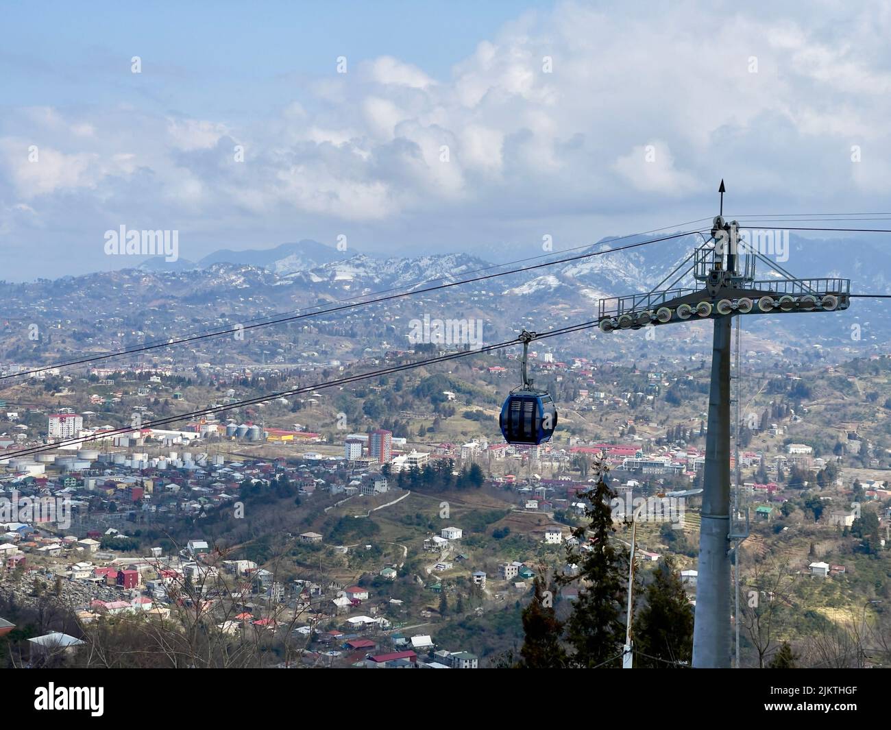 An aerial view of buildings and the ropeway Batumi City center and ...