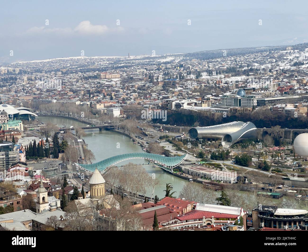 An aerial view of the Tbilisi skyline from the Narikala Fortress ...