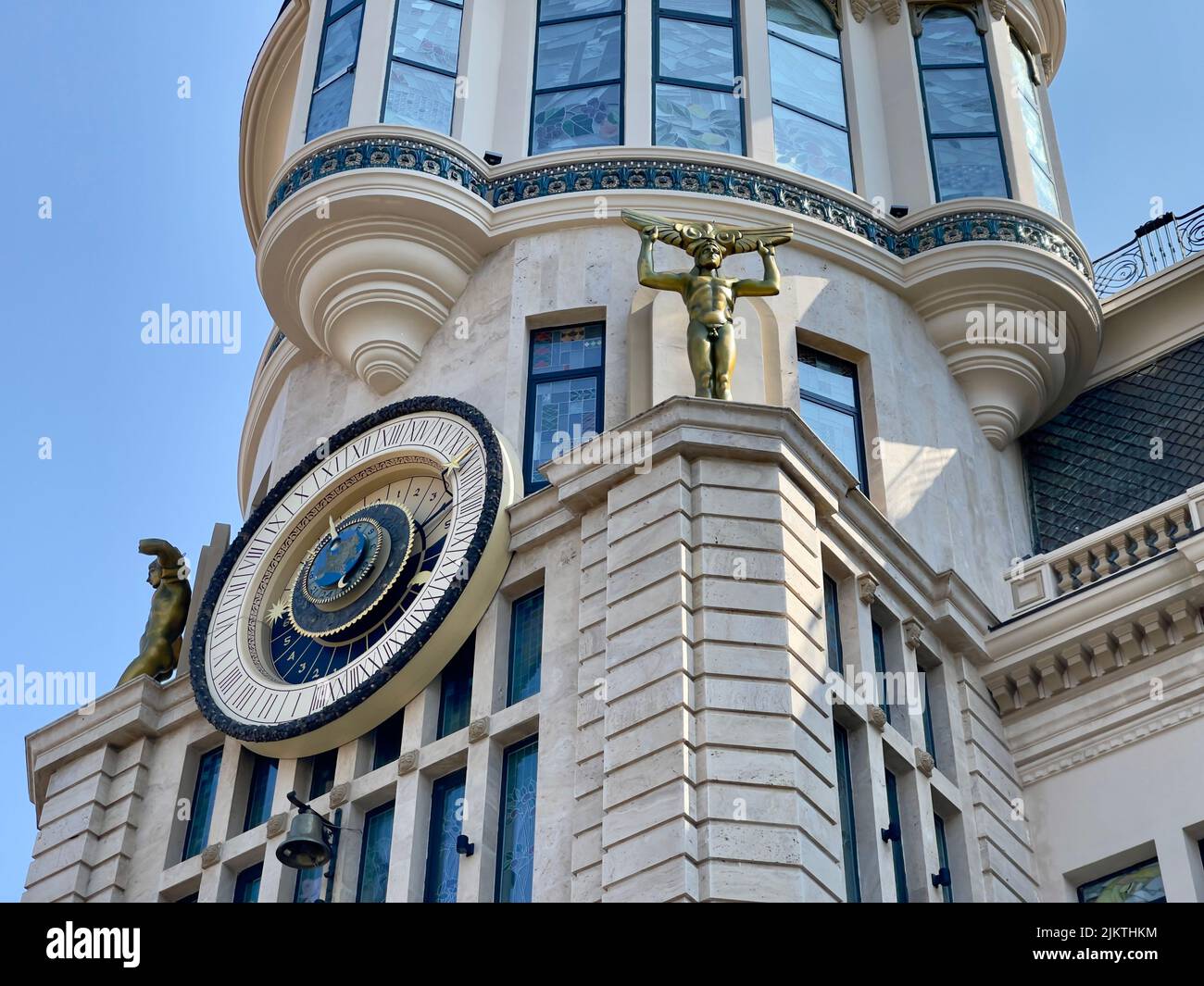 A low angle shot of the astronomical clock at the Europe Square, Batumi ...