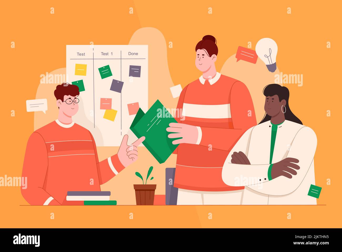 Work collaboration and business idea discussion of employees team ...