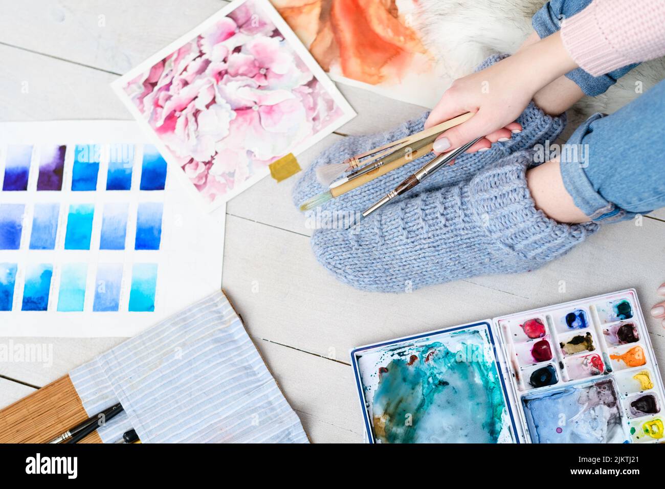 artist instrument watercolor swatch paint hobby Stock Photo - Alamy