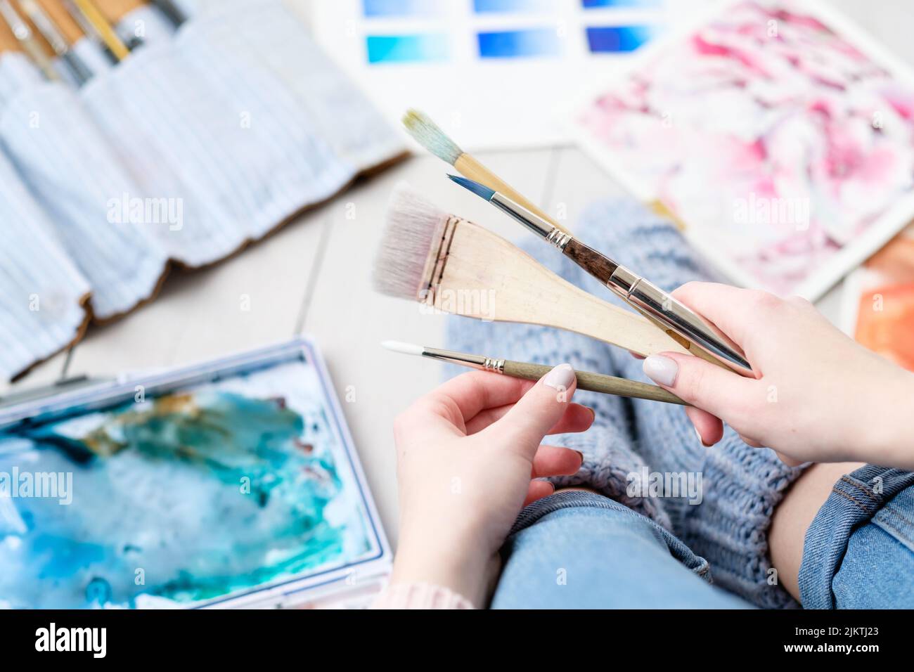 painting hobby artful talent watercolor drawing Stock Photo - Alamy