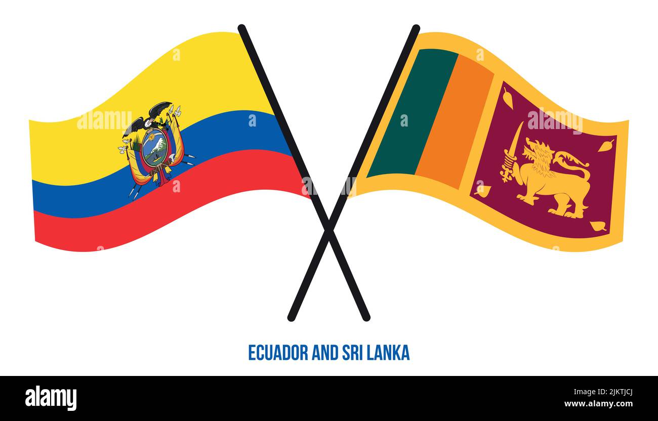Ecuador and Sri Lanka Flags Crossed And Waving Flat Style. Official ...