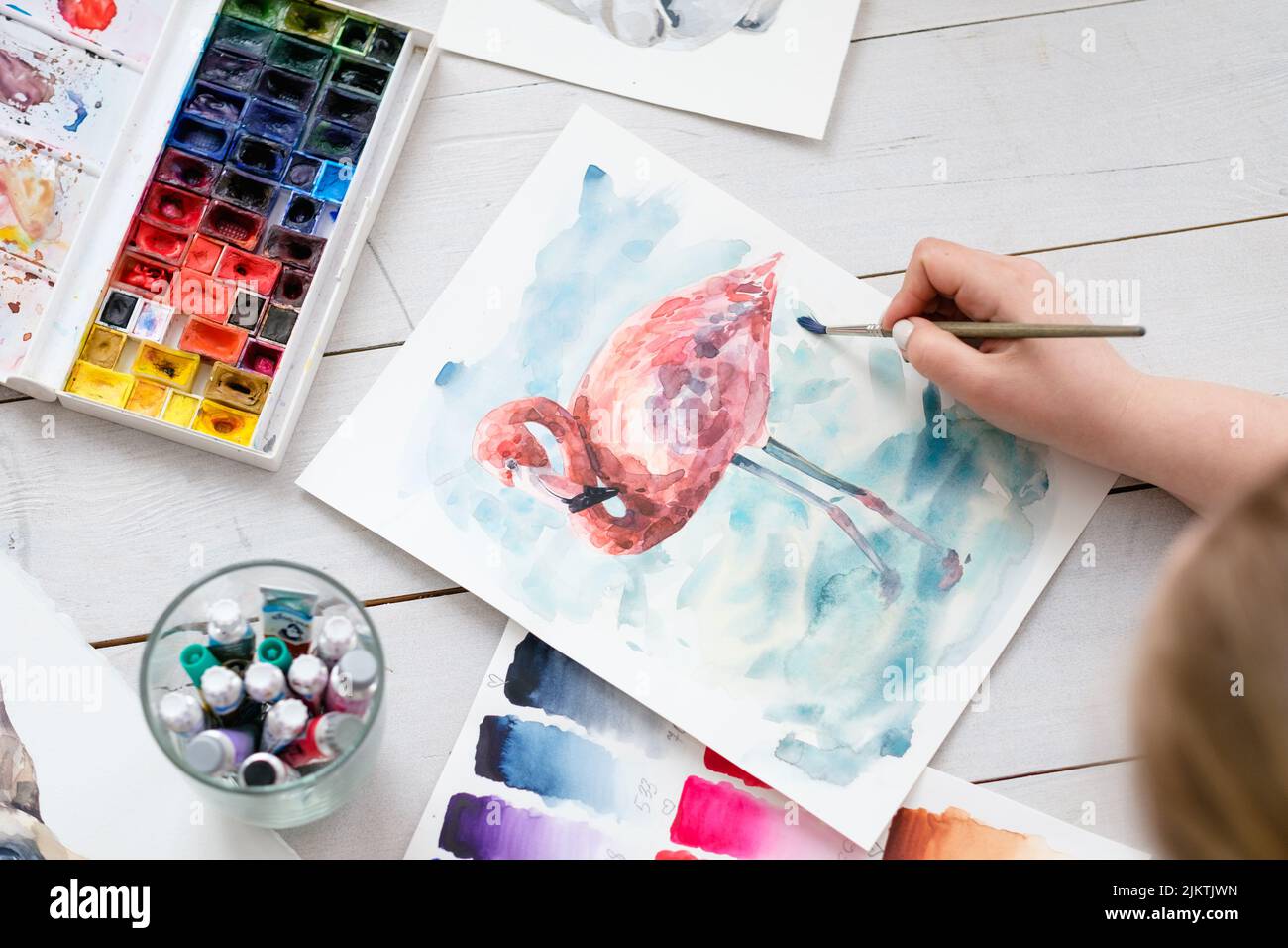 art therapy painting class watercolor inks brush Stock Photo - Alamy