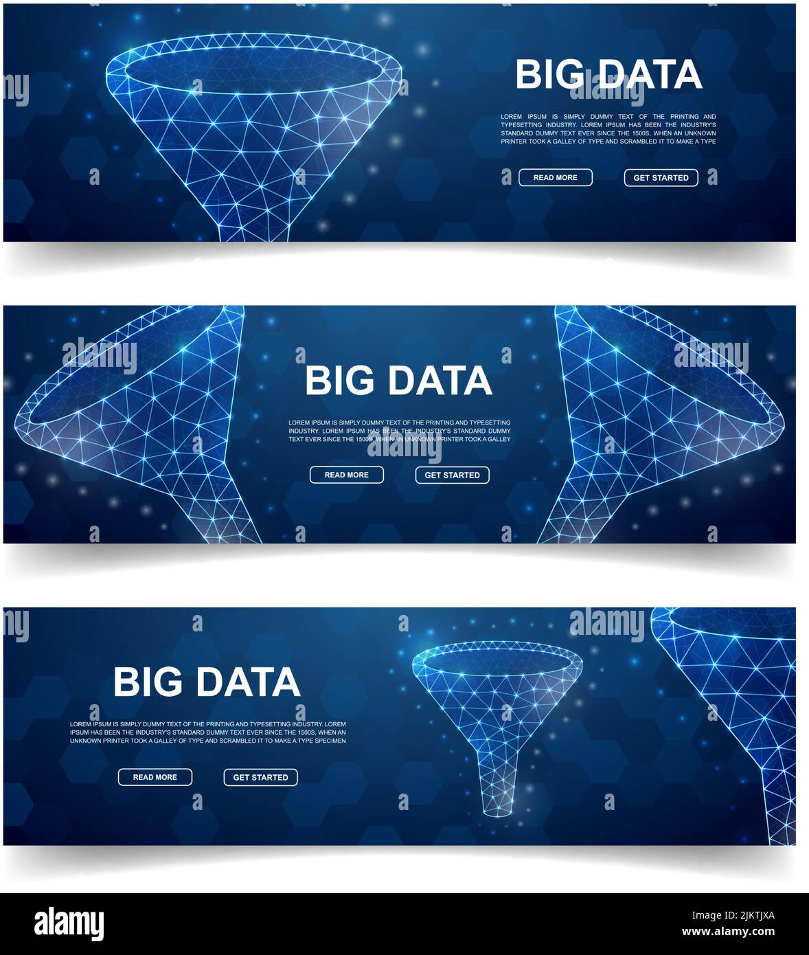 Set of three Funnel horizontal banners. Horizontal illustration for ...