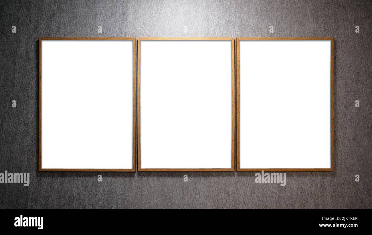 Three blank picture frames aligned in a row for your designing needs ...