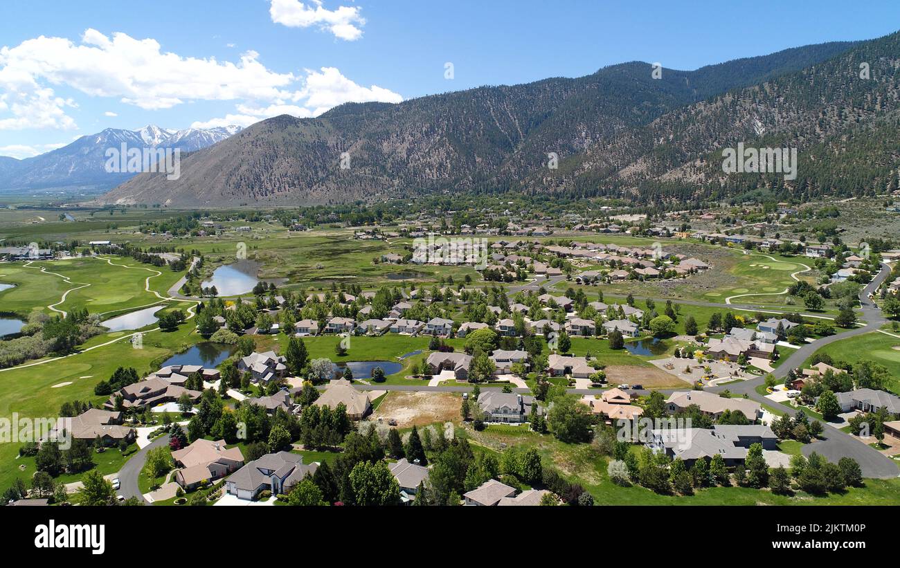 A top view of a town with hills in the background Stock Photo - Alamy