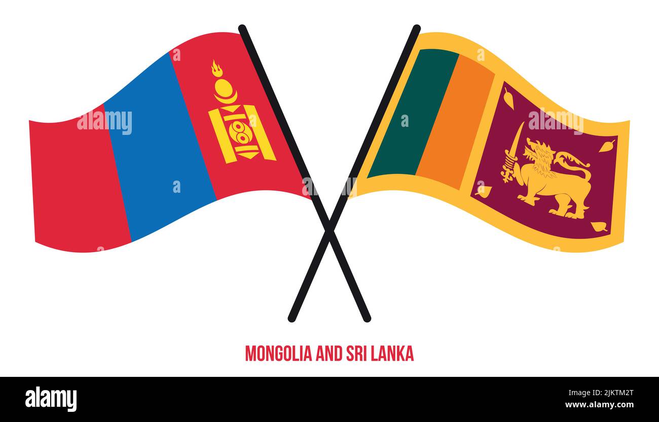 Mongolia And Sri Lanka Flags Crossed And Waving Flat Style Official