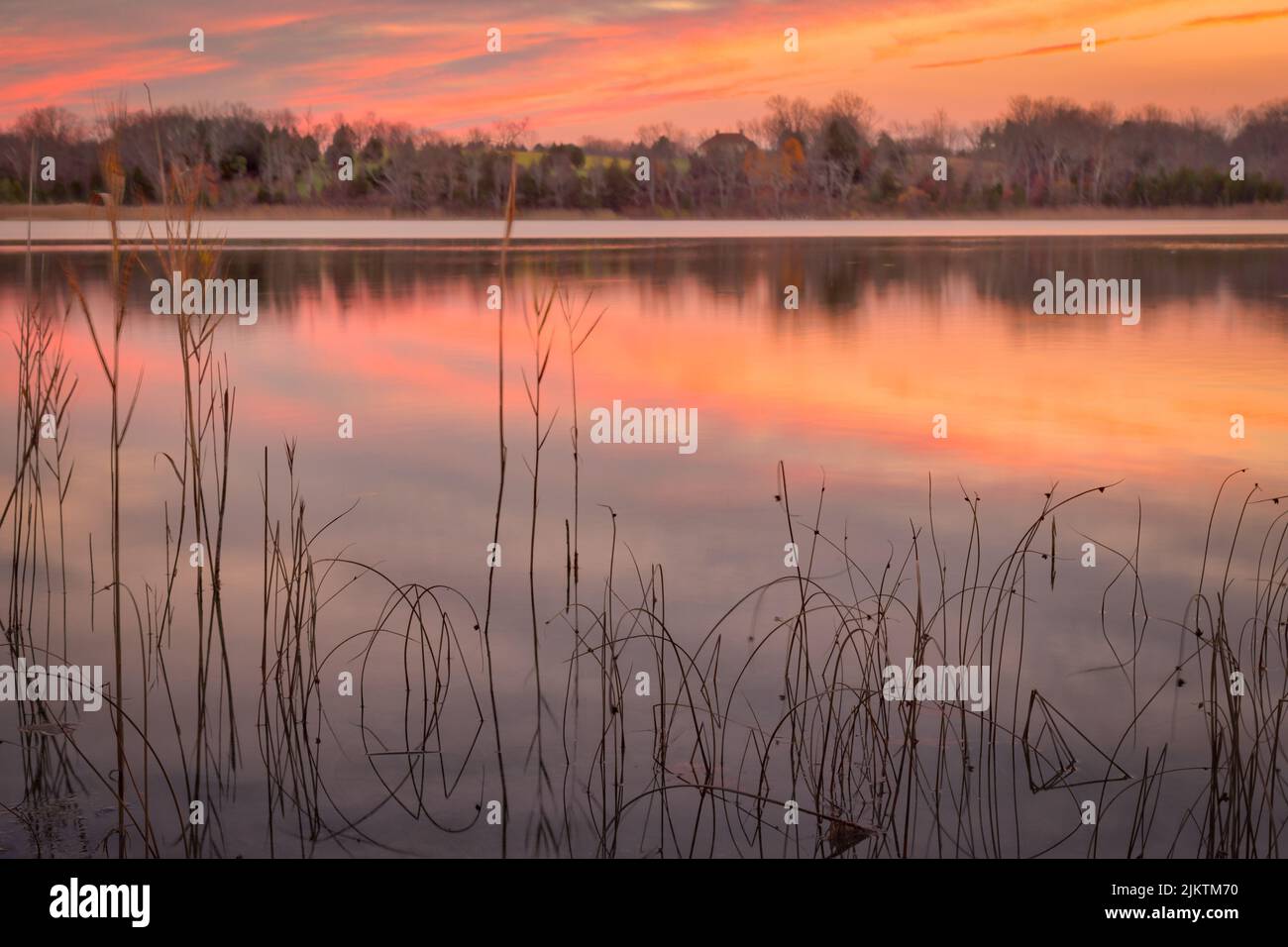 The beautiful Sunset and water reflection of the trees in a lake Stock ...