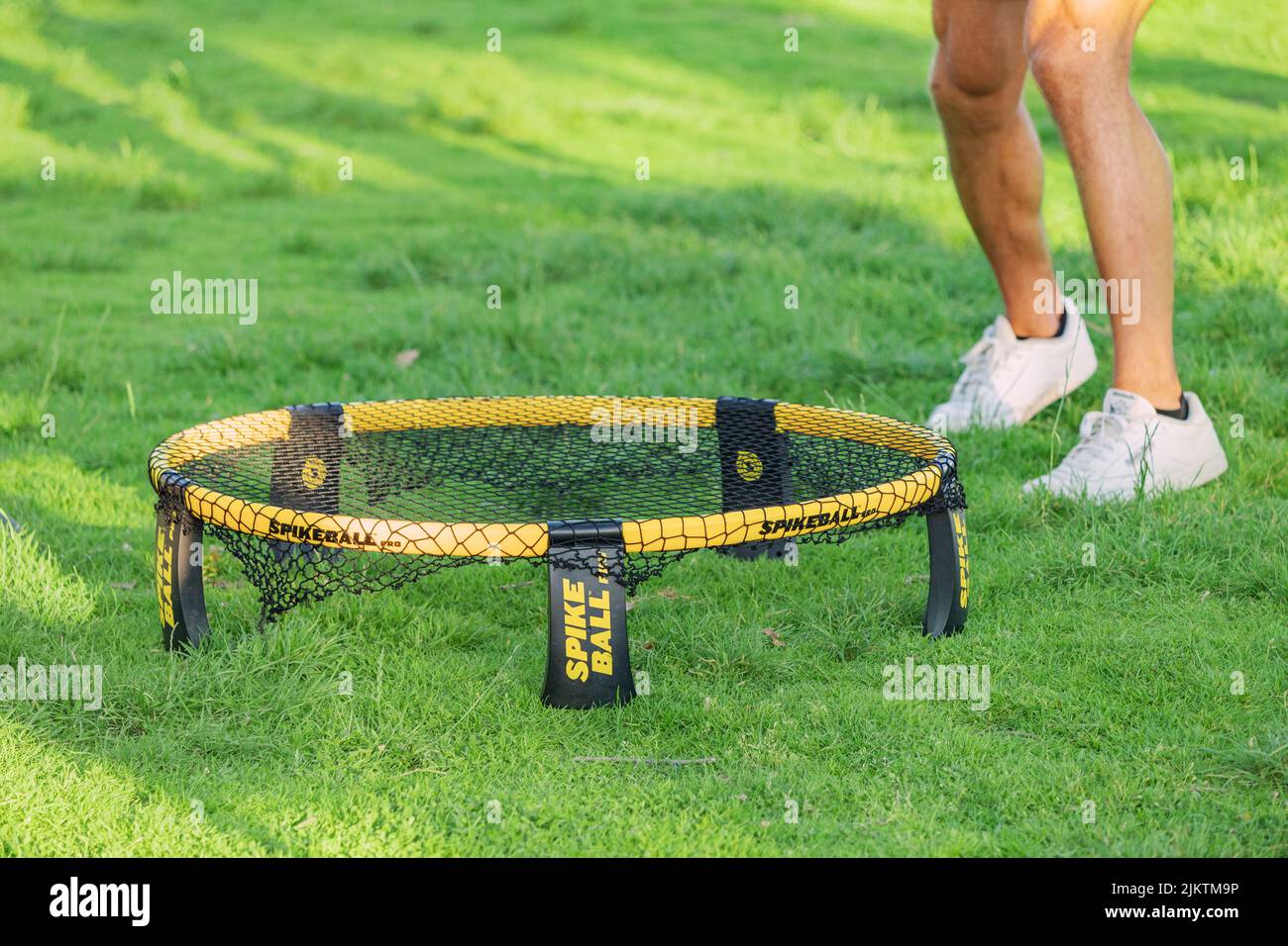 17 June 2022, Antalya, Turkey: Playing Spike ball mini beach volleyball ...