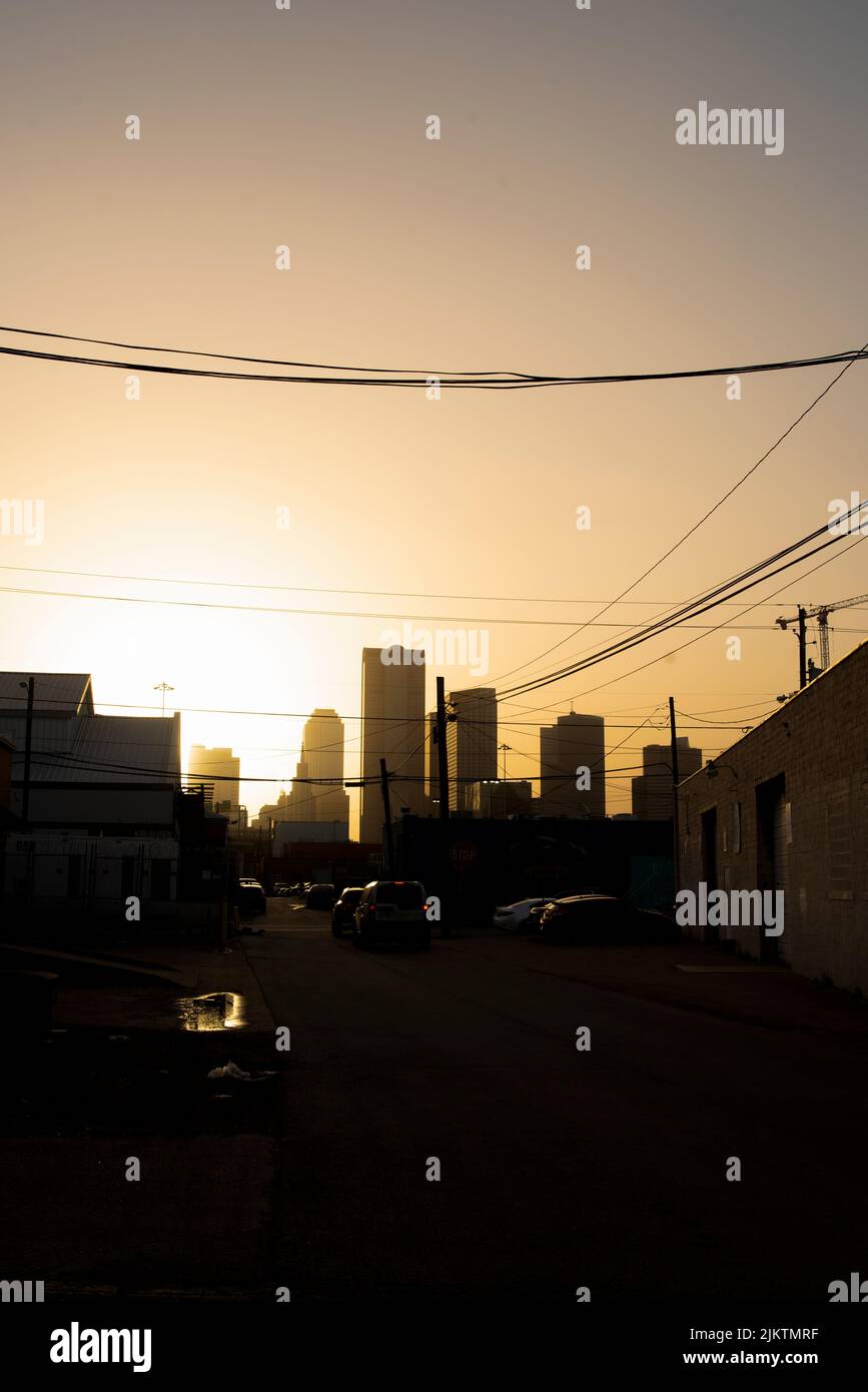 The Silhouette of Downtown Dallas Skyline at Golden Hour Stock Photo ...