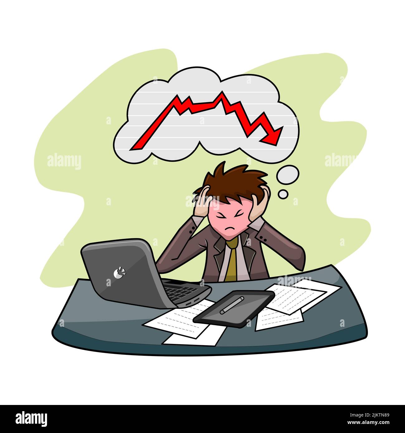 The angry cartoon character by the working desk - failed manager Stock ...