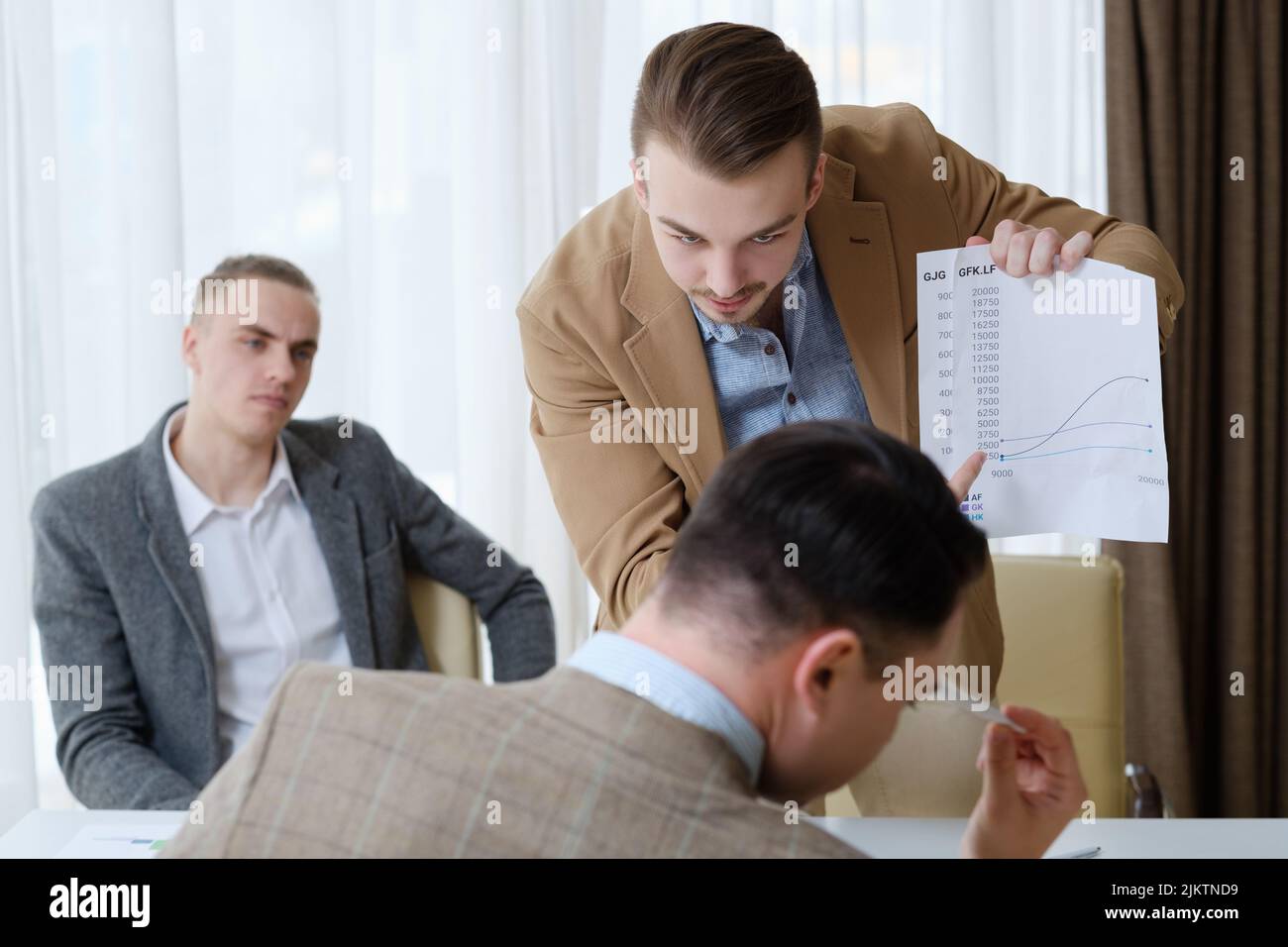 boss scold employee business man reprimand reproof Stock Photo - Alamy