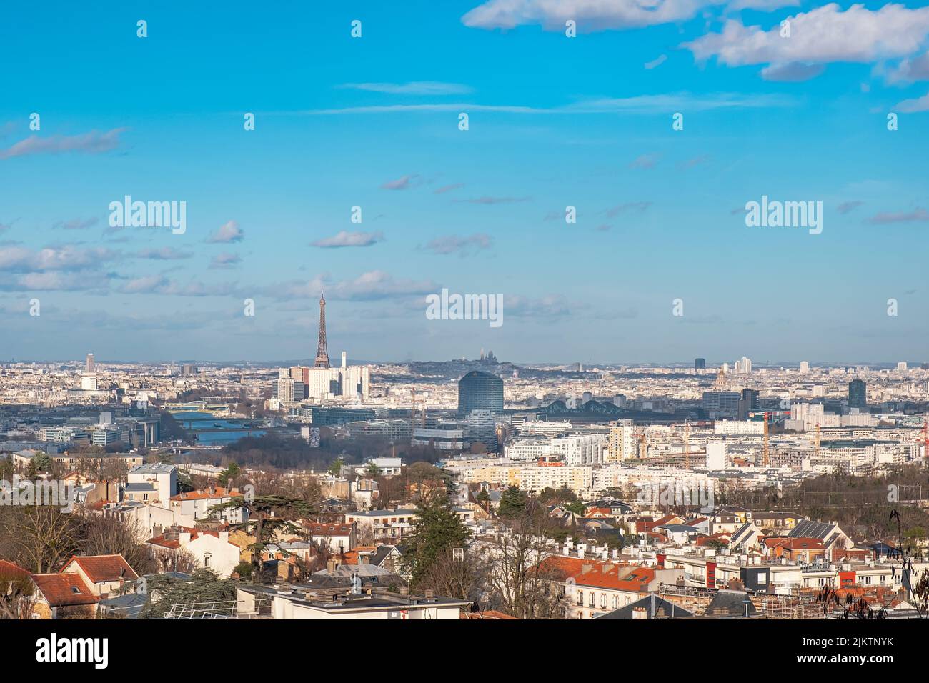 A beautiful distant view of Paris and the Eiffel tower from the Terrace ...