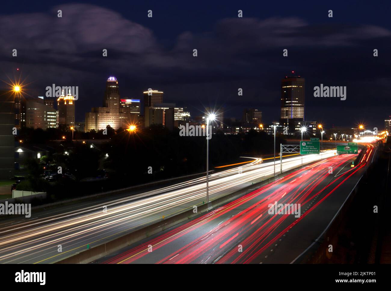 The long exposure of Night Buffalo NY's skyline, looking west from a ...
