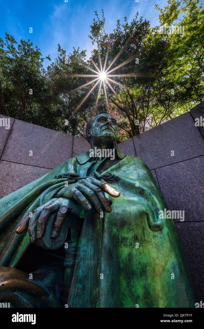 A vertical shot of Franklin Delano Roosevelt Memorial in Washington DC ...