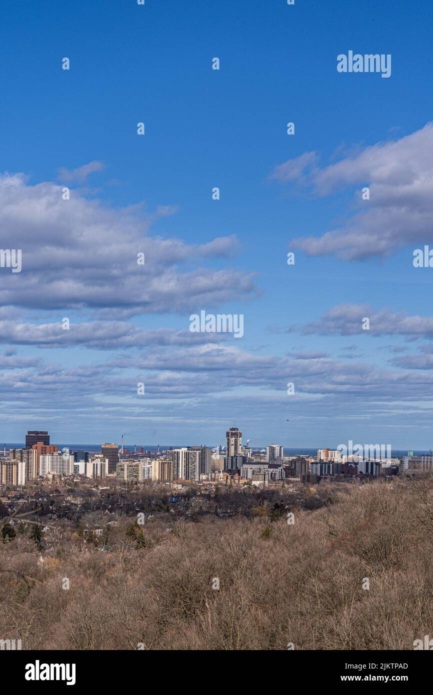 A vertical shot of Hamilton skyline from the mountain. Ontario, Canada ...
