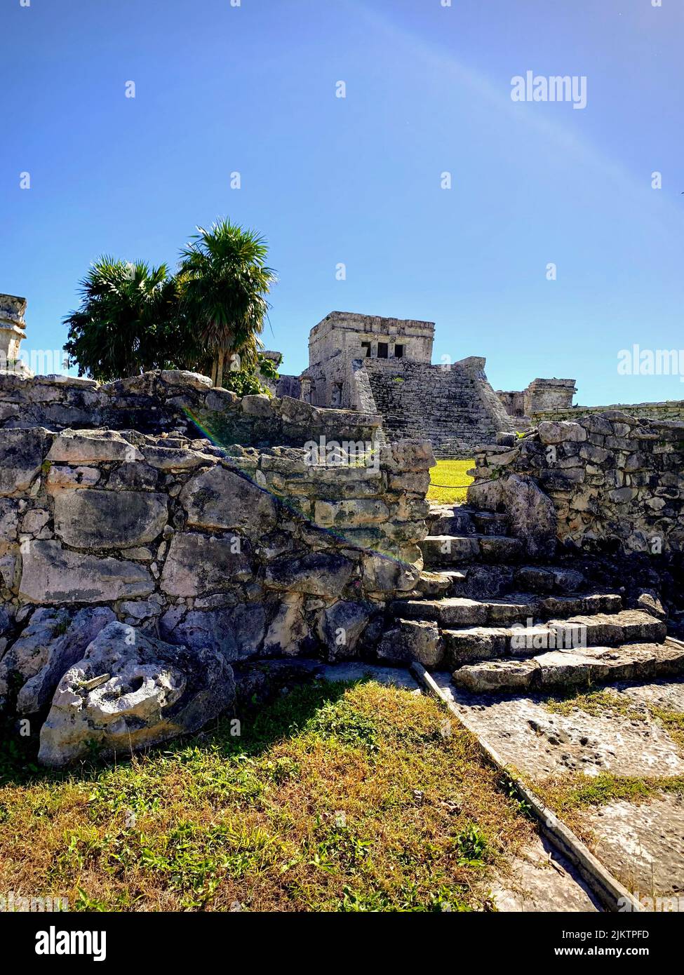 A vertical shot of the Tulum Archaeological Zone in Mexico Stock Photo ...