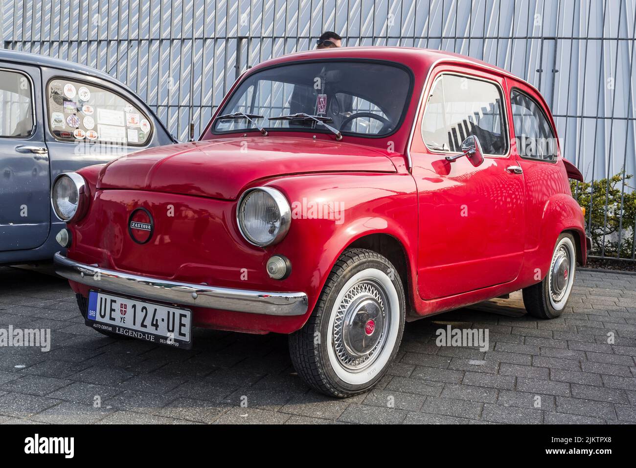 A red Zastava 750 classical vintage city car on the classical old car ...