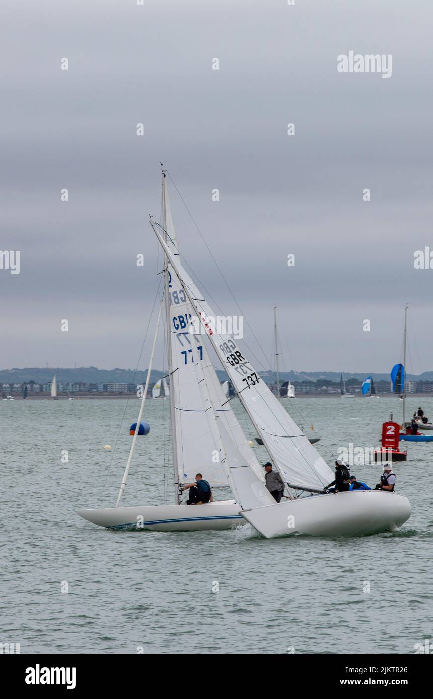 yachts racing in the solent off the coast of the isle of wight during ...