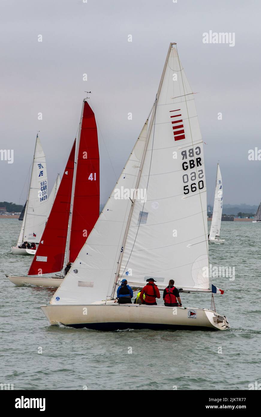 yachts racing in the solent off the coast of the isle of wight during ...