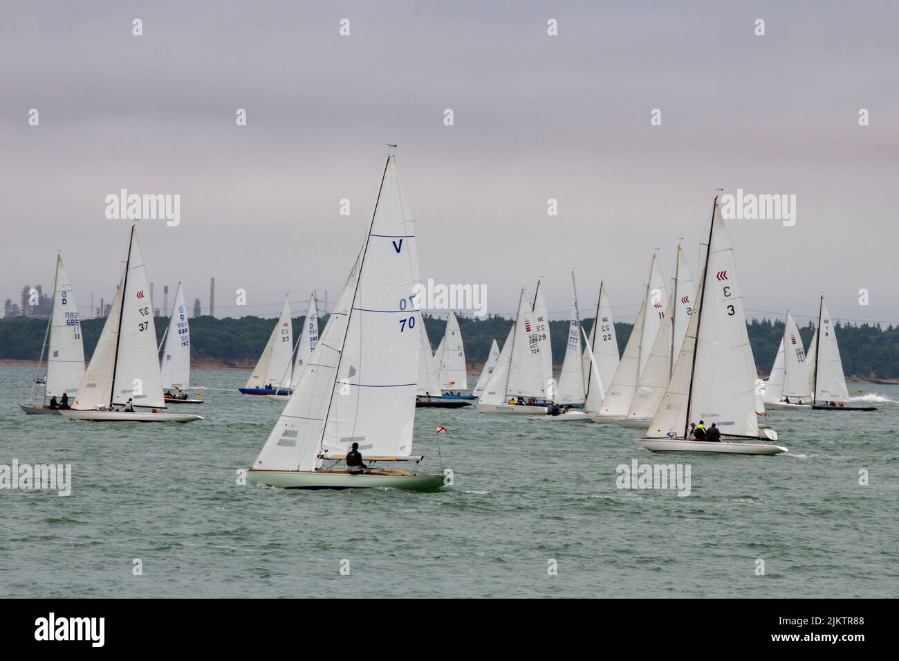 yachts racing in the solent off the coast of the isle of wight during ...