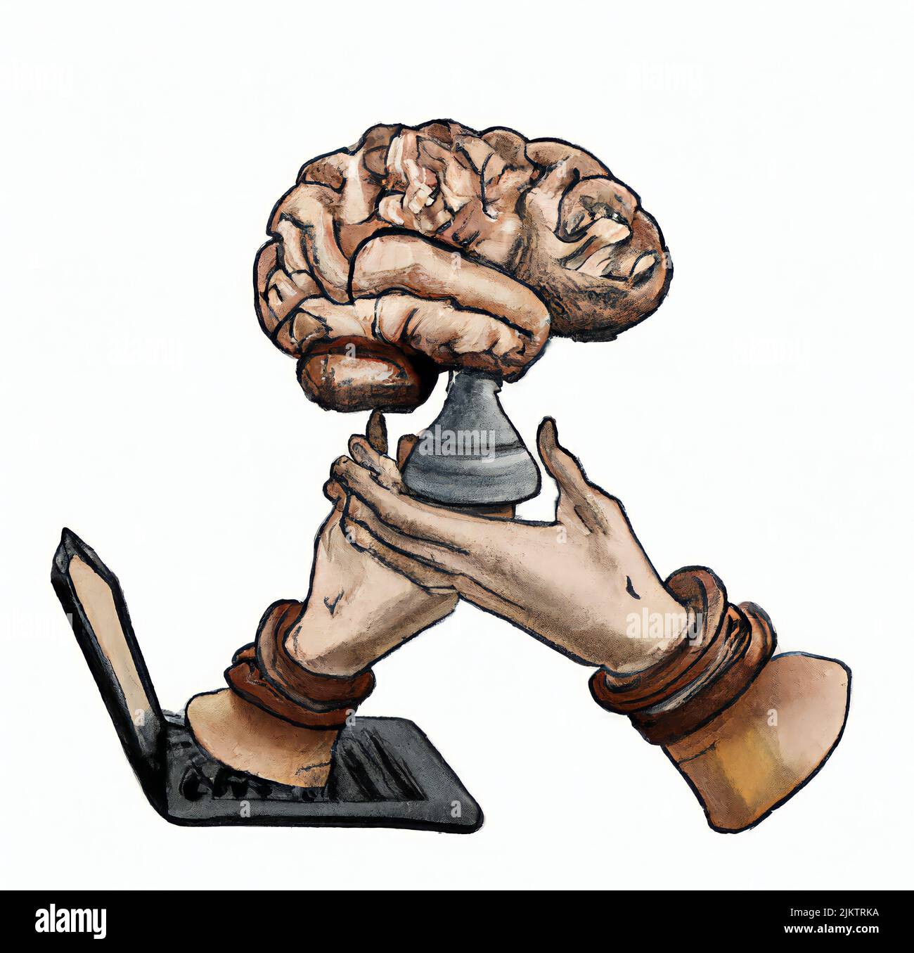 A unique illustration of a game of chess, a fierce battle between brain ...