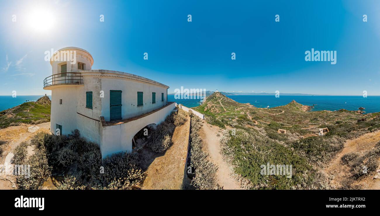 Aerial panorama of lighthouse of the Sanguinaires islands of Ajaccio in ...