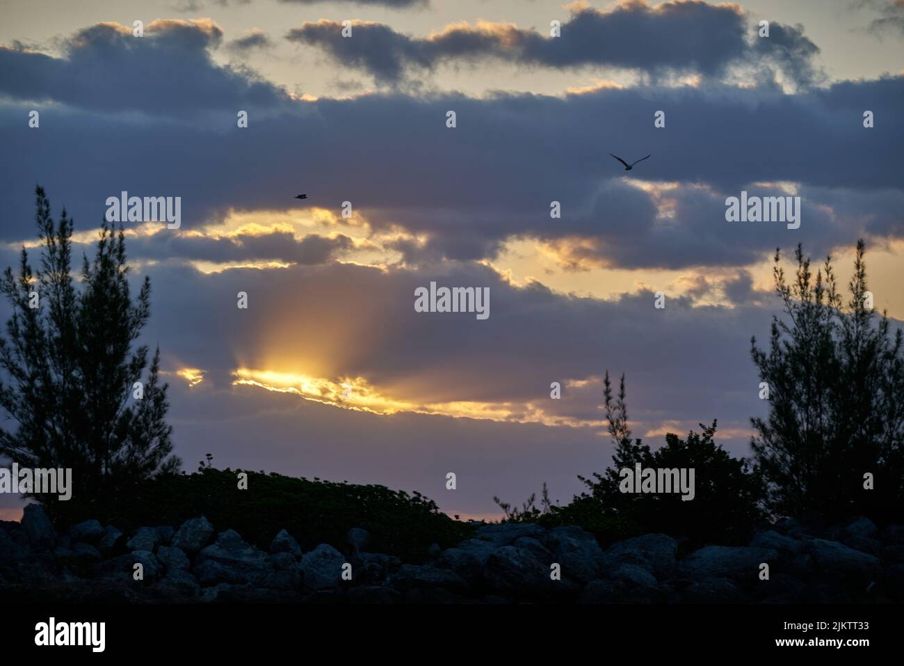 beautiful golden sun rays shining through the clouds at sunset Stock ...